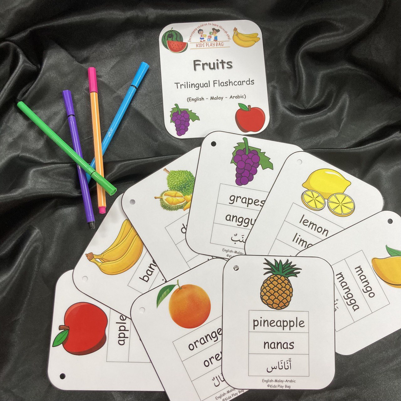 Fruits Trilingual Flashcards – Kids Play Bag